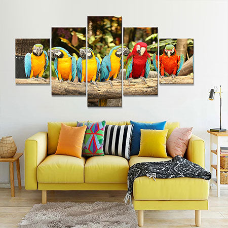 Poetic Red Blue 7 Parrots 5 Piece Art 127 – eshopplex