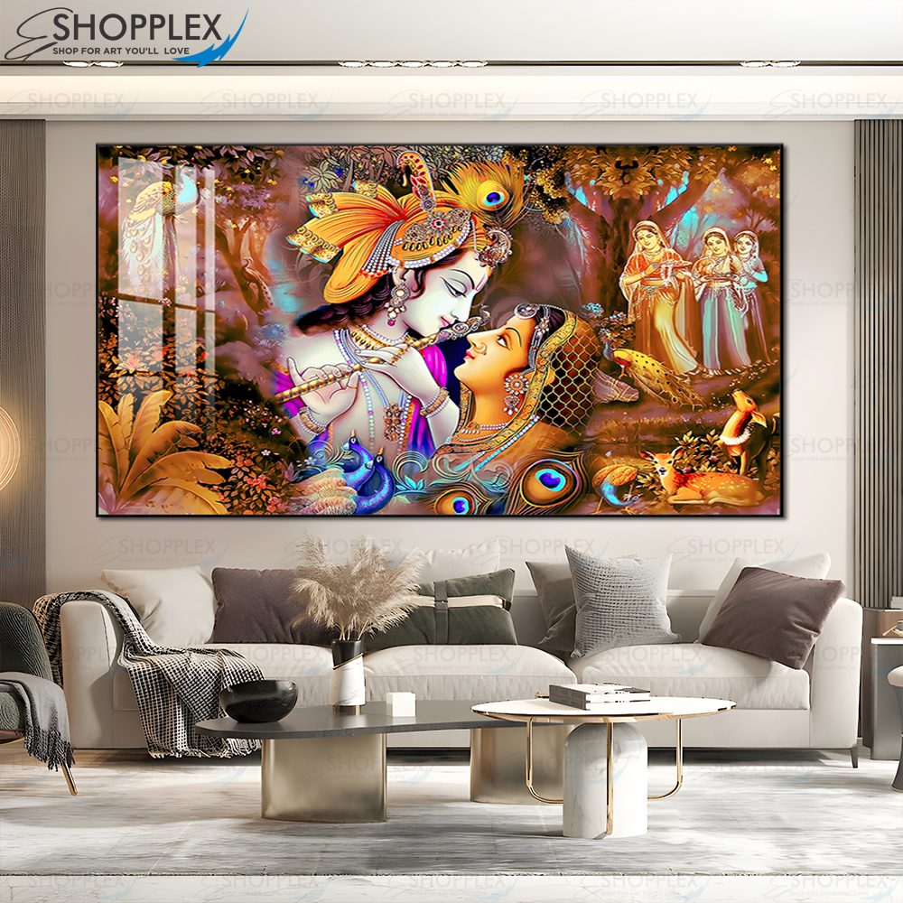 Radha Krishna Crystal Porcelain 3D look Black frame Design Single Piec ...
